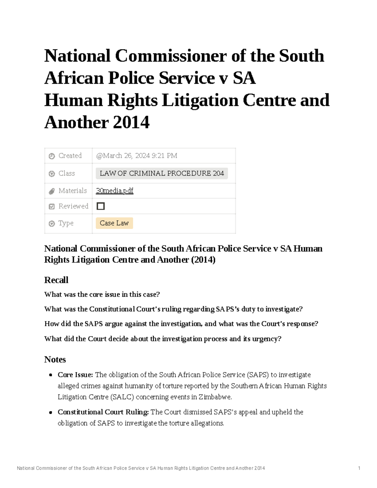 National Commissioner of the South African Police Service v SA Human ...