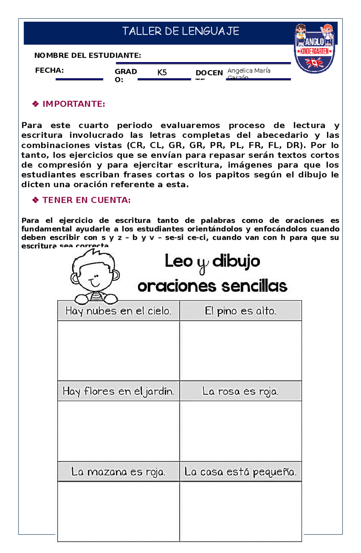 Taller Repaso Lenguaje K5 IV Periodo - TALLER DE LENGUAJE IMPORTANTE ...