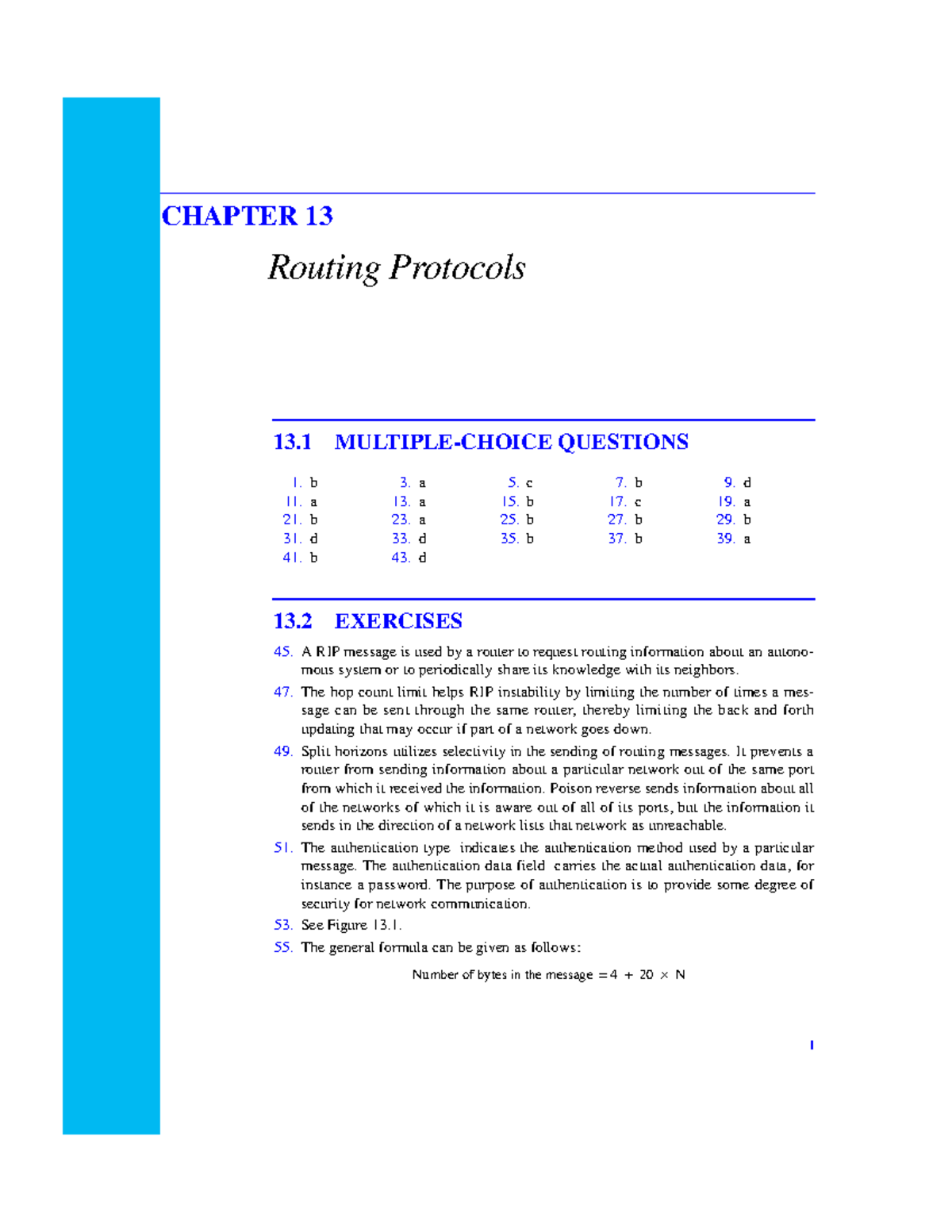 13 - cdn - 1 CHAPTER 13 Routing Protocols 13 MULTIPLE-CHOICE QUESTIONS ...