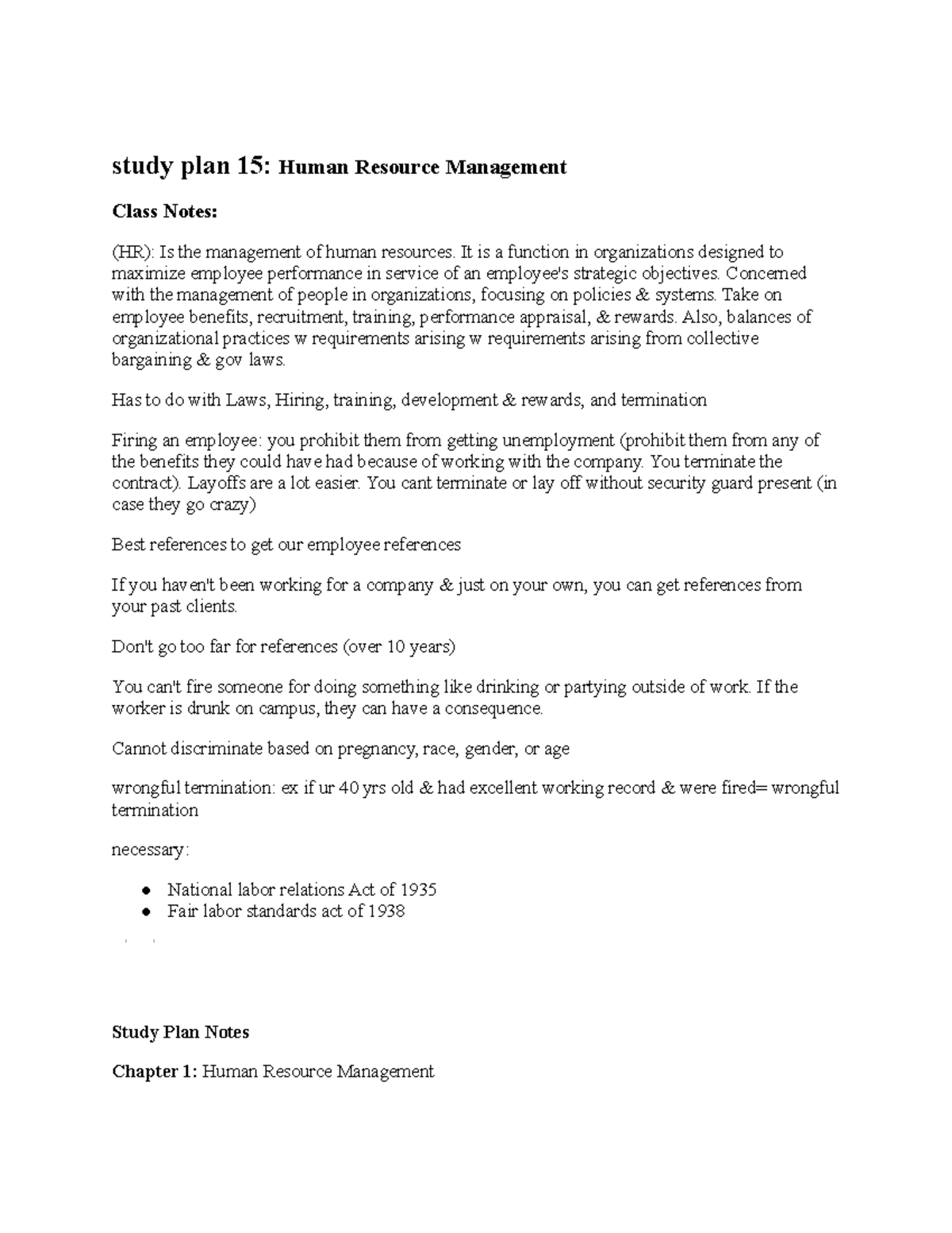 Study plan 15- Human Resource Management - study plan 15: Human ...