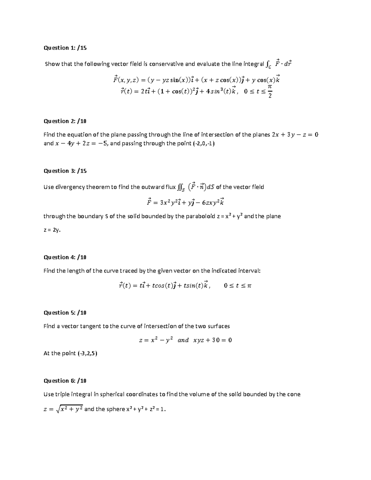 Final Exam Exersice Problems 2 for engr 233 - Question 1: / Show that the following vector field ...