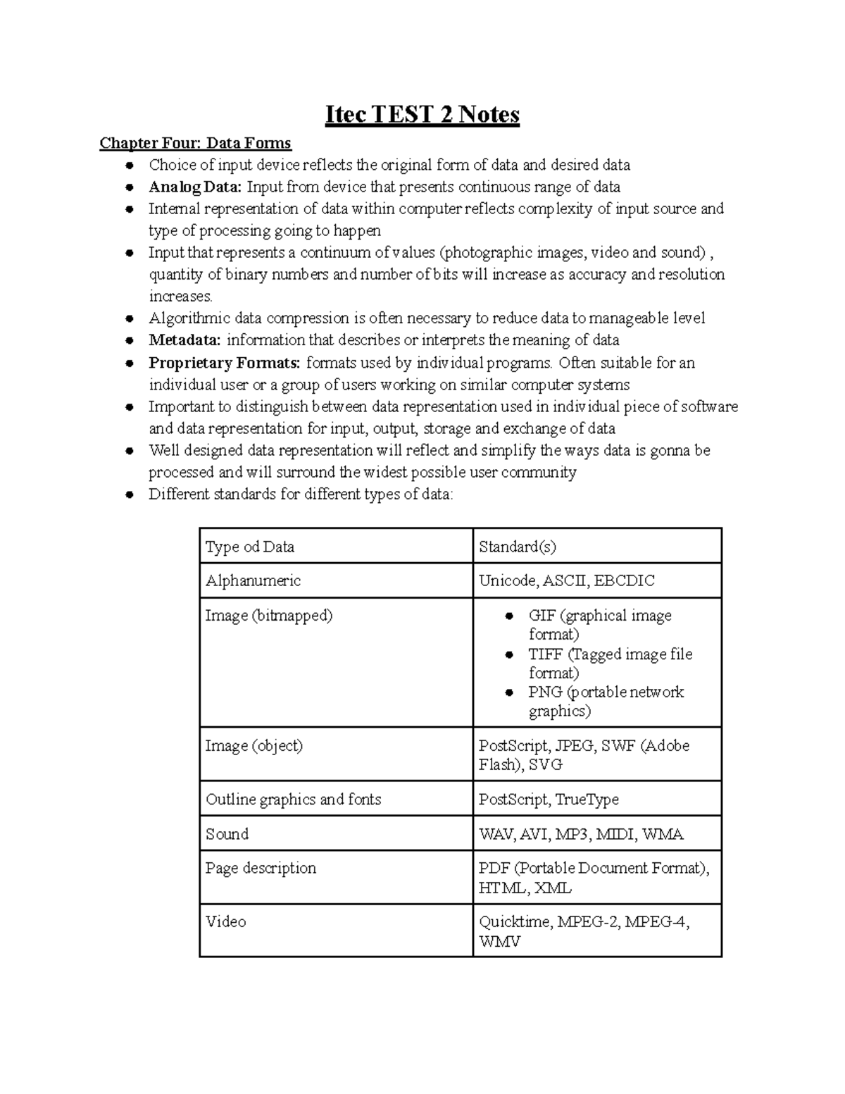 Itec 1000 Test 2 notes - Itec TEST 2 Notes Chapter Four: Data Forms ...