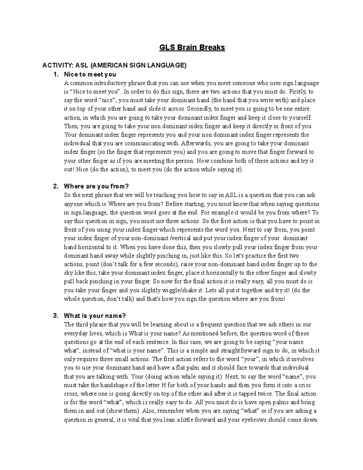 Brain Breaks - N/A - GLS Brain Breaks ACTIVITY: ASL (AMERICAN SIGN ...