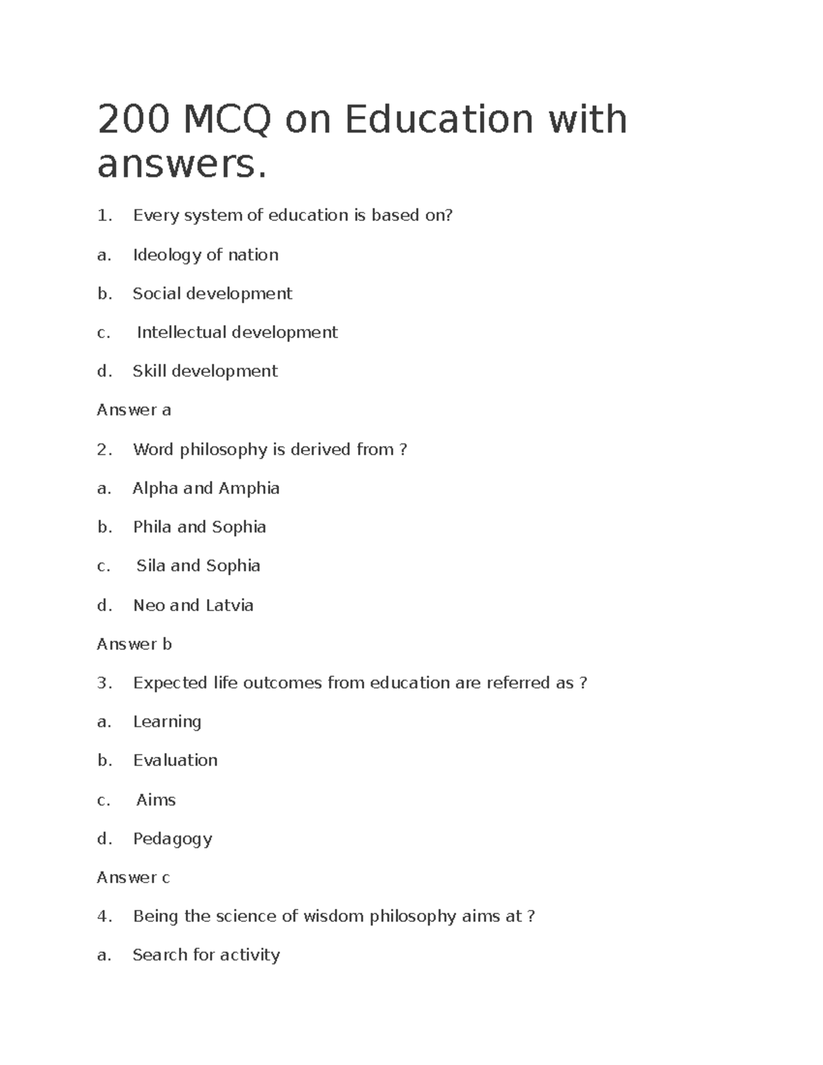 200 MCQ on Education - 200 MCQ on Education with answers. Every system ...