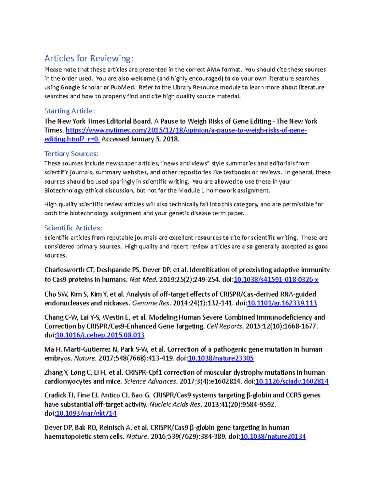 Biotechnology Crispr-Cas9 References for M1 Homework - Articles for ...