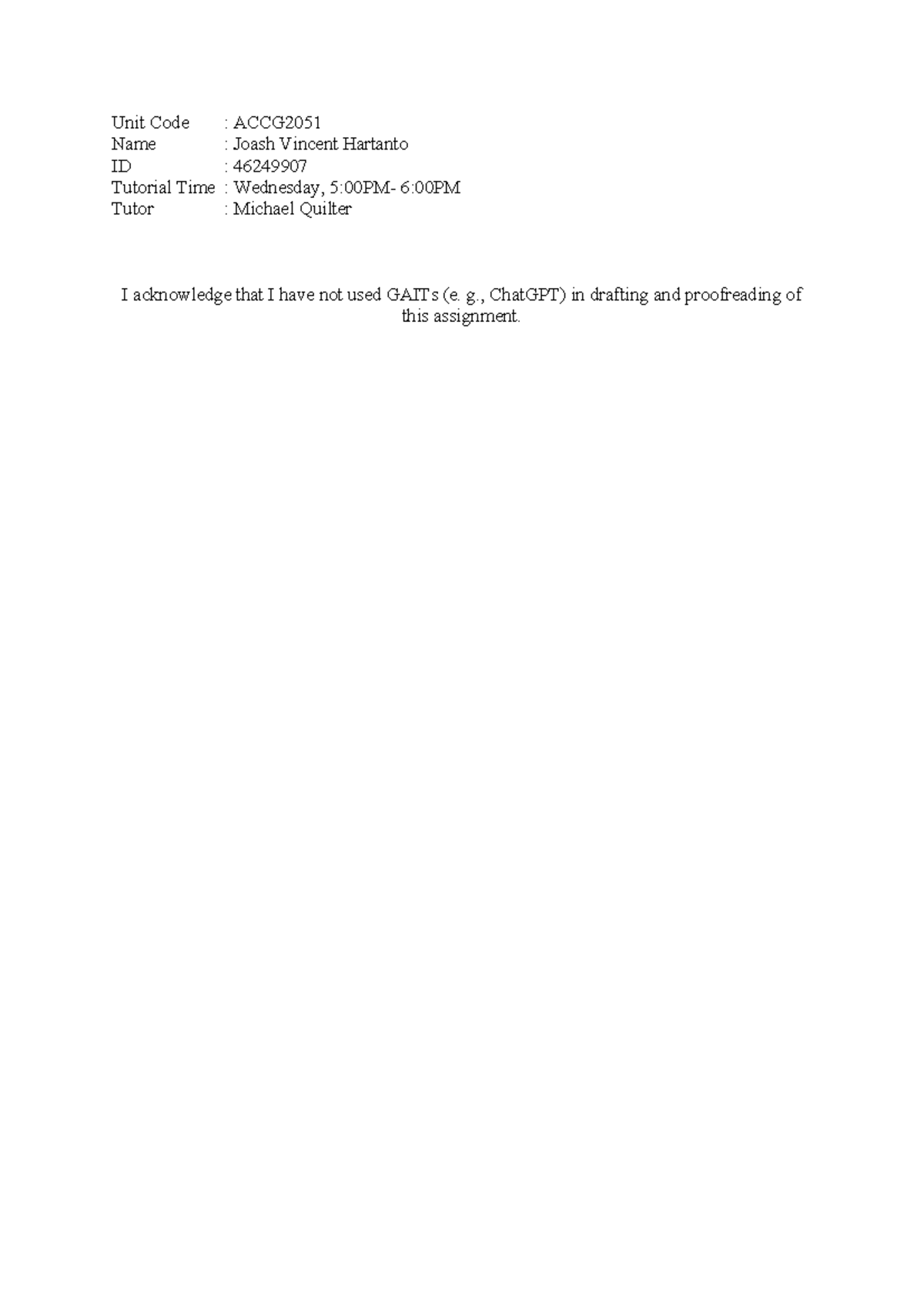 ACCG2051 Media Assignment - Unit Code : ACCG Name : Joash Vincent ...