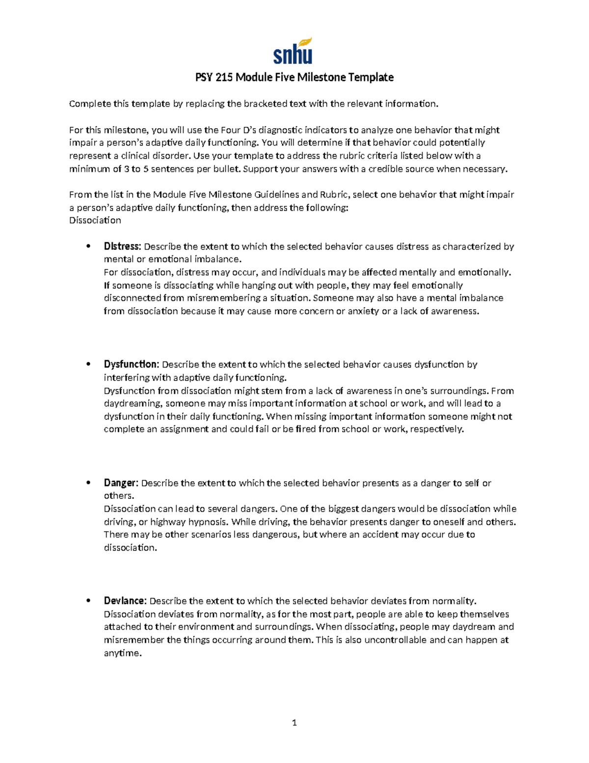 PSY 215 Module Five Milestone Template - PSY 215 Module Five Milestone ...