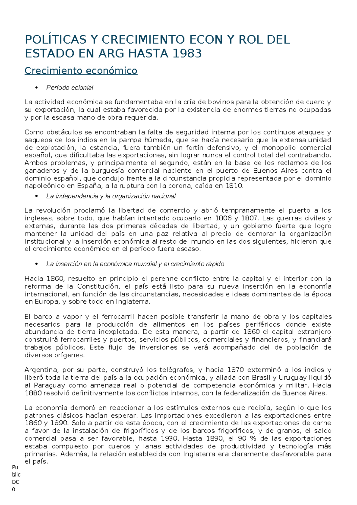 Políticas Y Crecimiento ECON Y ROL DEL Estado EN ARG Hasta 1983 - Pu ...