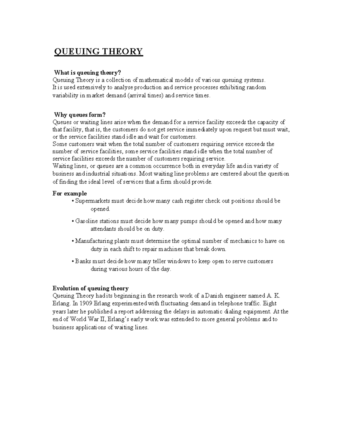 Queuing theory notes - QUEUING THEORY What is queuing theory? Queuing ...