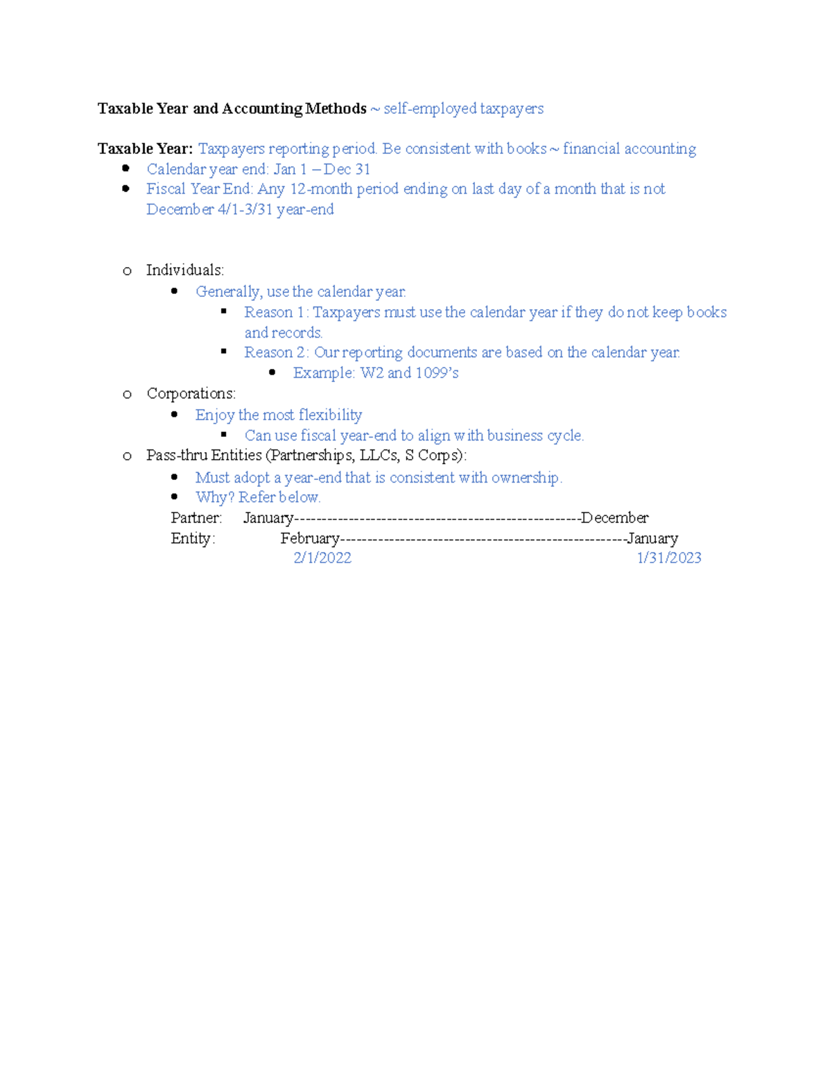 Taxable Year and Accounting Methods - ACTG 3400 - Taxable Year and ...