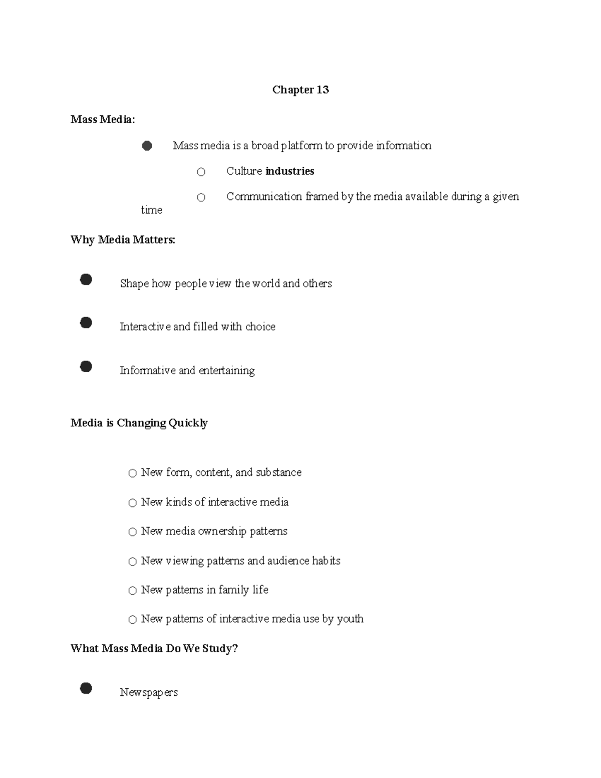 Introduction to Communication Chapter 13 Notes - Chapter 13 Mass Media ...