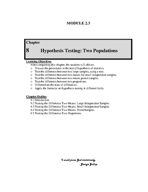 EDA Module 8 Hypothesis Testing Two Means - MODULE 2. Learning ...