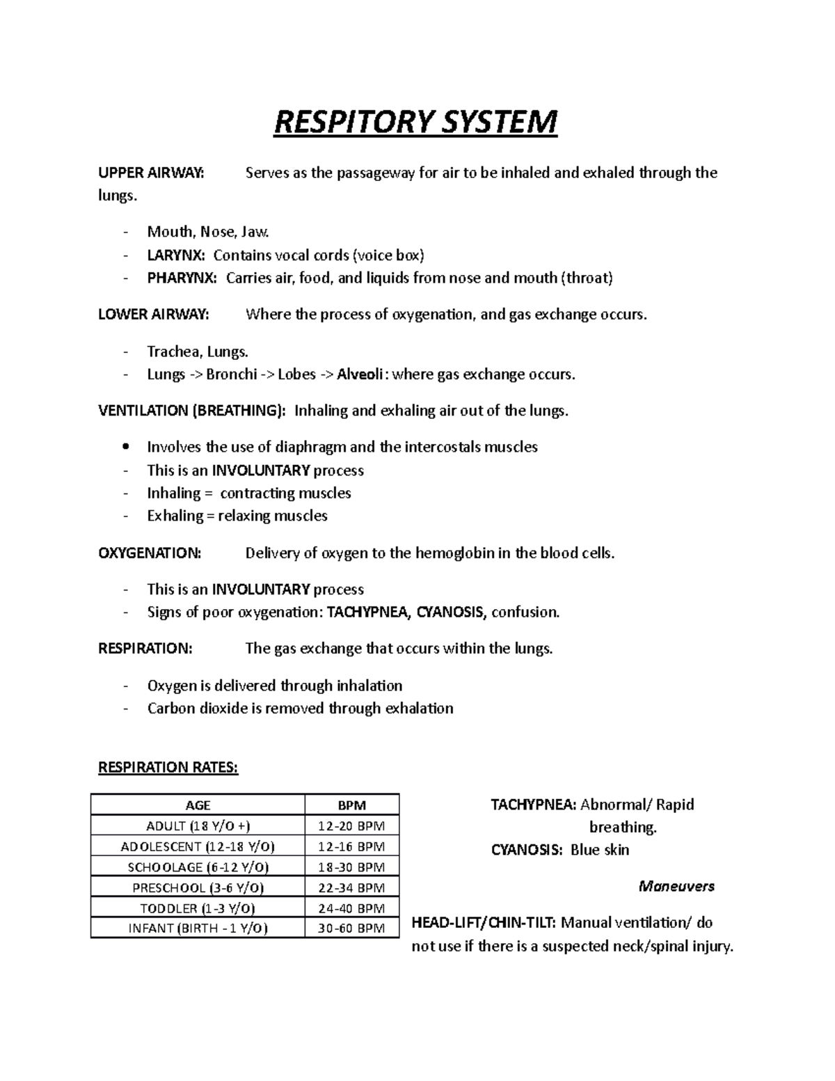 Respitory System - sewetr - RESPITORY SYSTEM UPPER AIRWAY: Serves as ...
