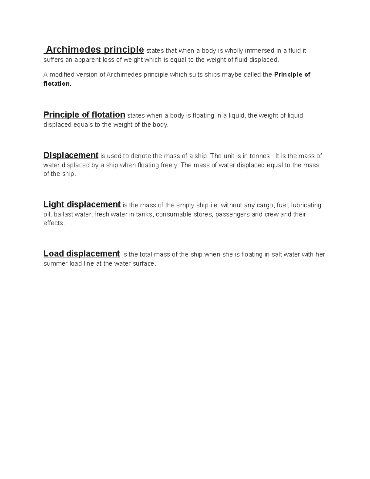 1.Laws of flotation - ASJKASLJL - Archimedes principle states that when ...