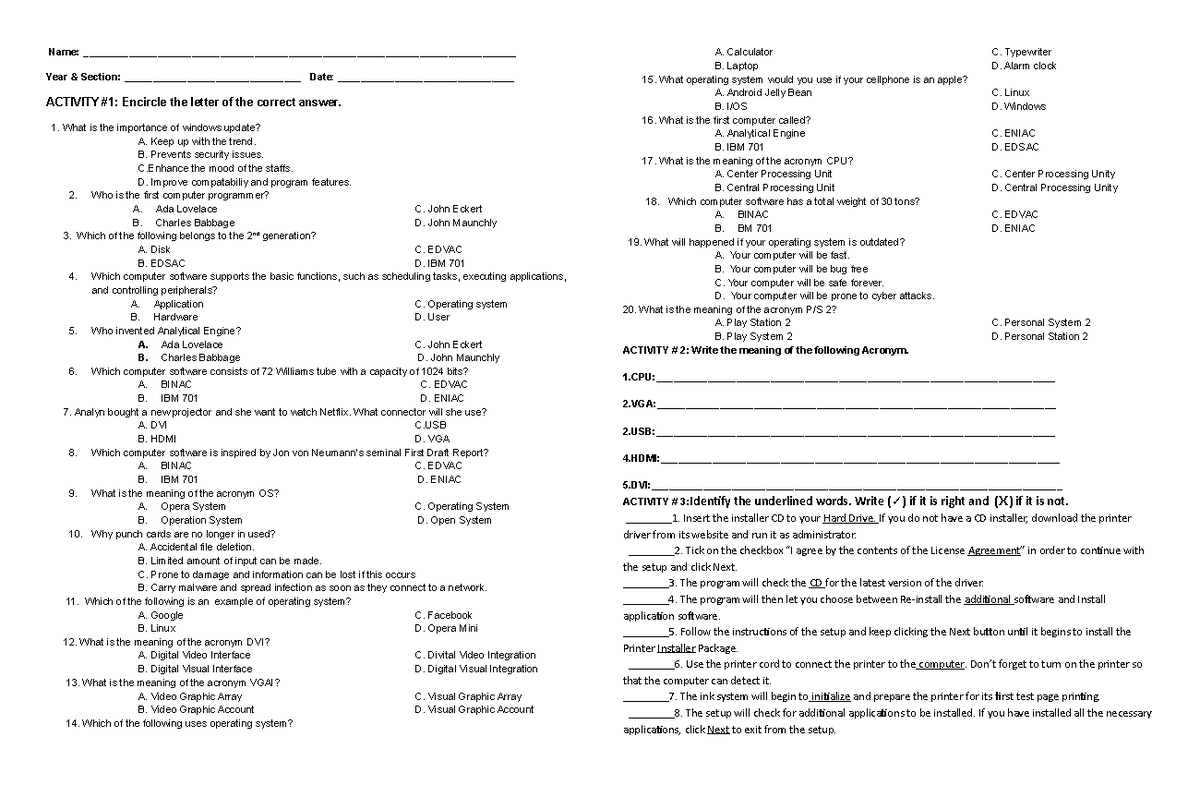 2nd Quiz Computer System Servicing Css Is A Vocational Program That