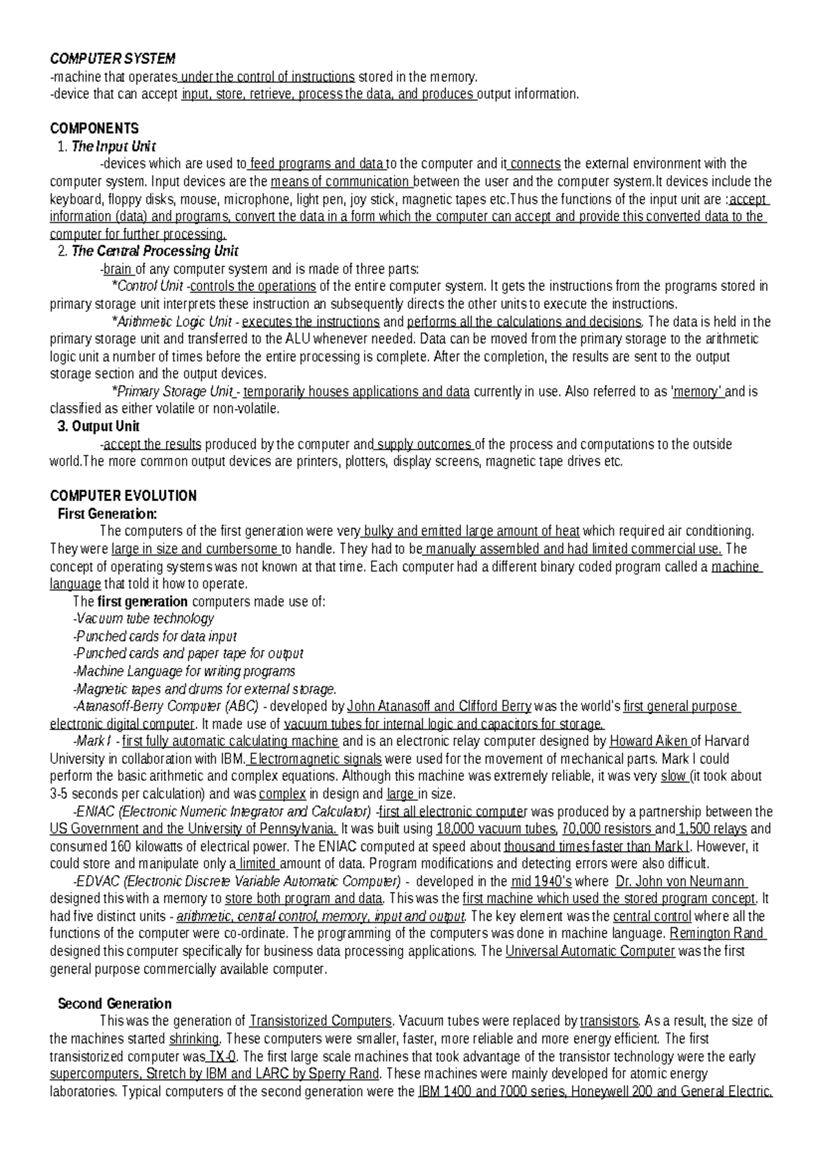 Computer System - COMPUTER SYSTEM -machine that operates under the ...