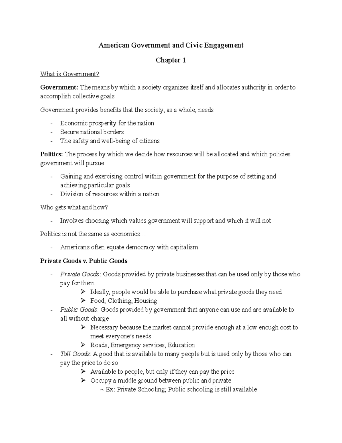 American Gov Ch.1 Civic Engagement Notes - American Government and ...