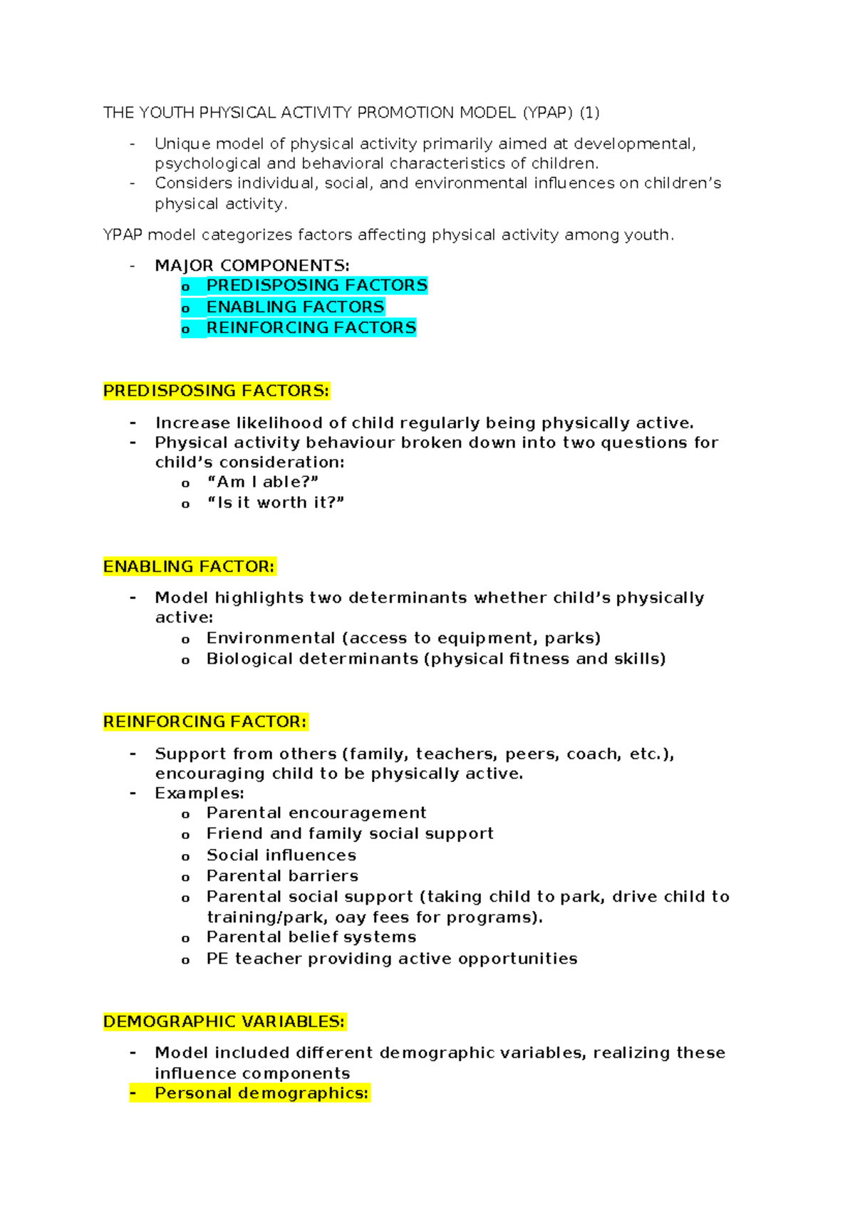 THE Youth Physical Activity Promotion Model - THE YOUTH PHYSICAL ...