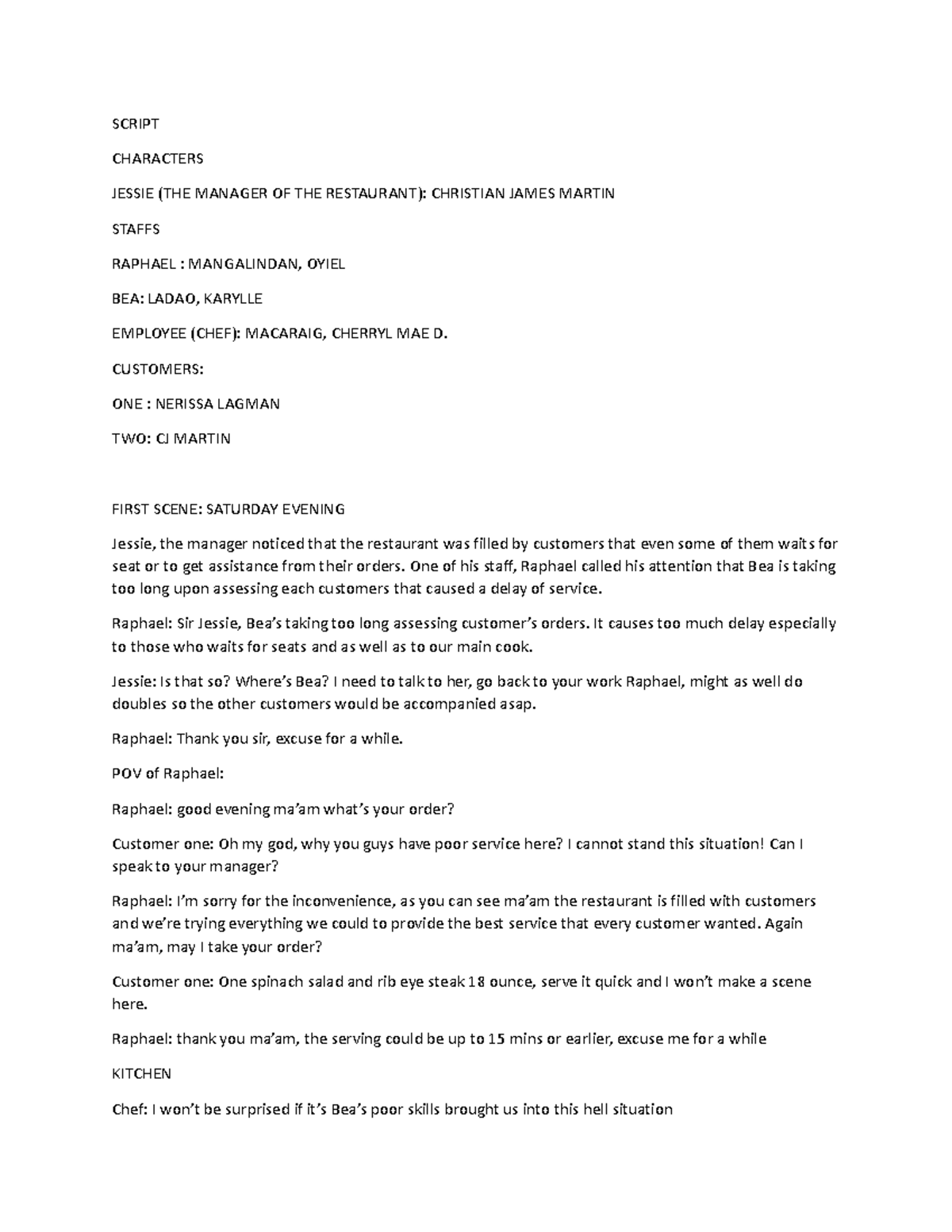 Script - useless - SCRIPT CHARACTERS JESSIE (THE MANAGER OF THE ...