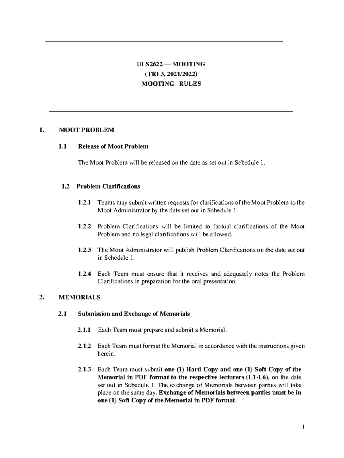 Mooting Rules Trim 3 2021 2022 - ULS2622 — MOOTING (TRI 3, 2021/2022 ...