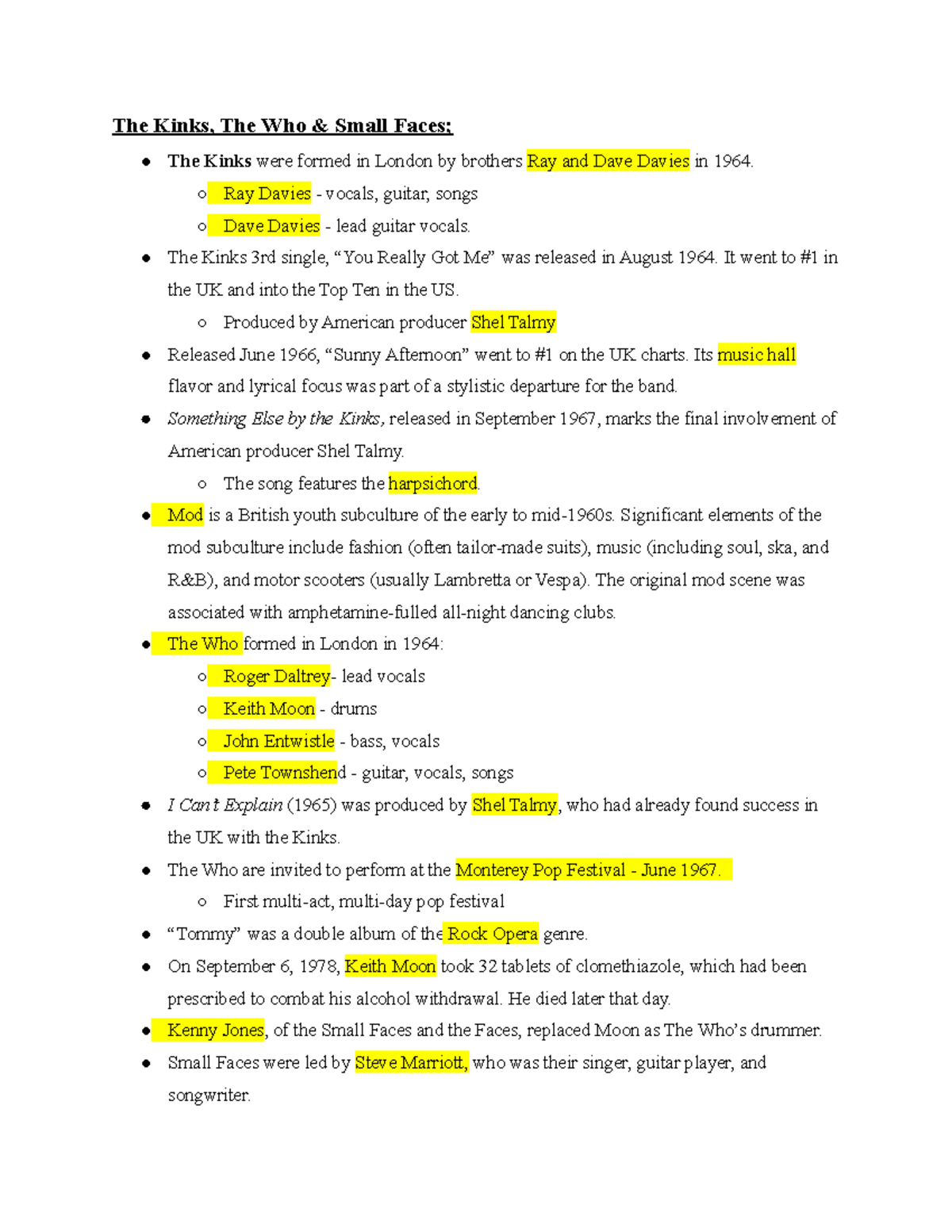 MUS-Z 202 Lecture 4 - The Kinks, The Who & Small Faces; The Kinks were ...