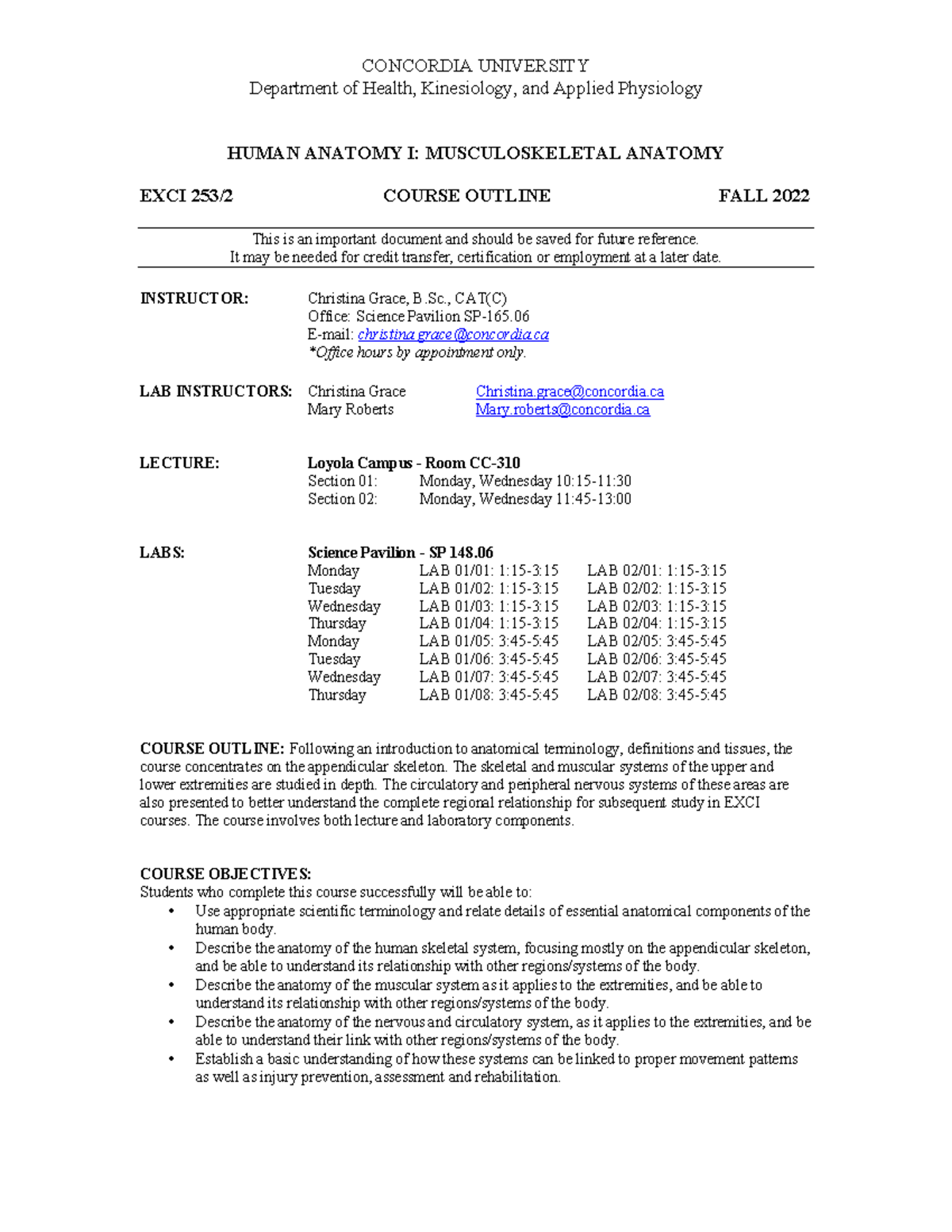 F2022 Course Outline - Department of Health, Kinesiology, and Applied ...