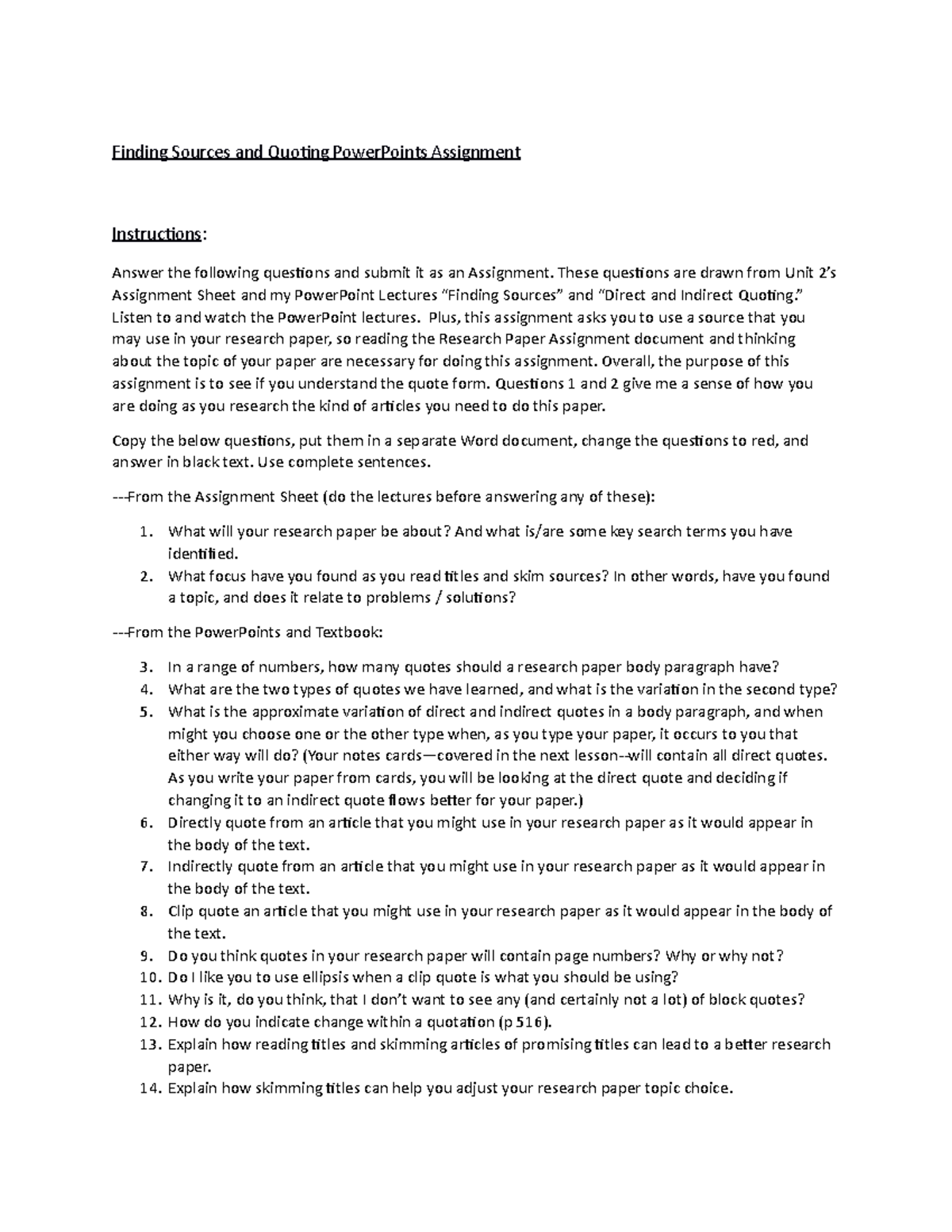 Finding Sources and Quoting Power Points Assignment - Finding Sources ...