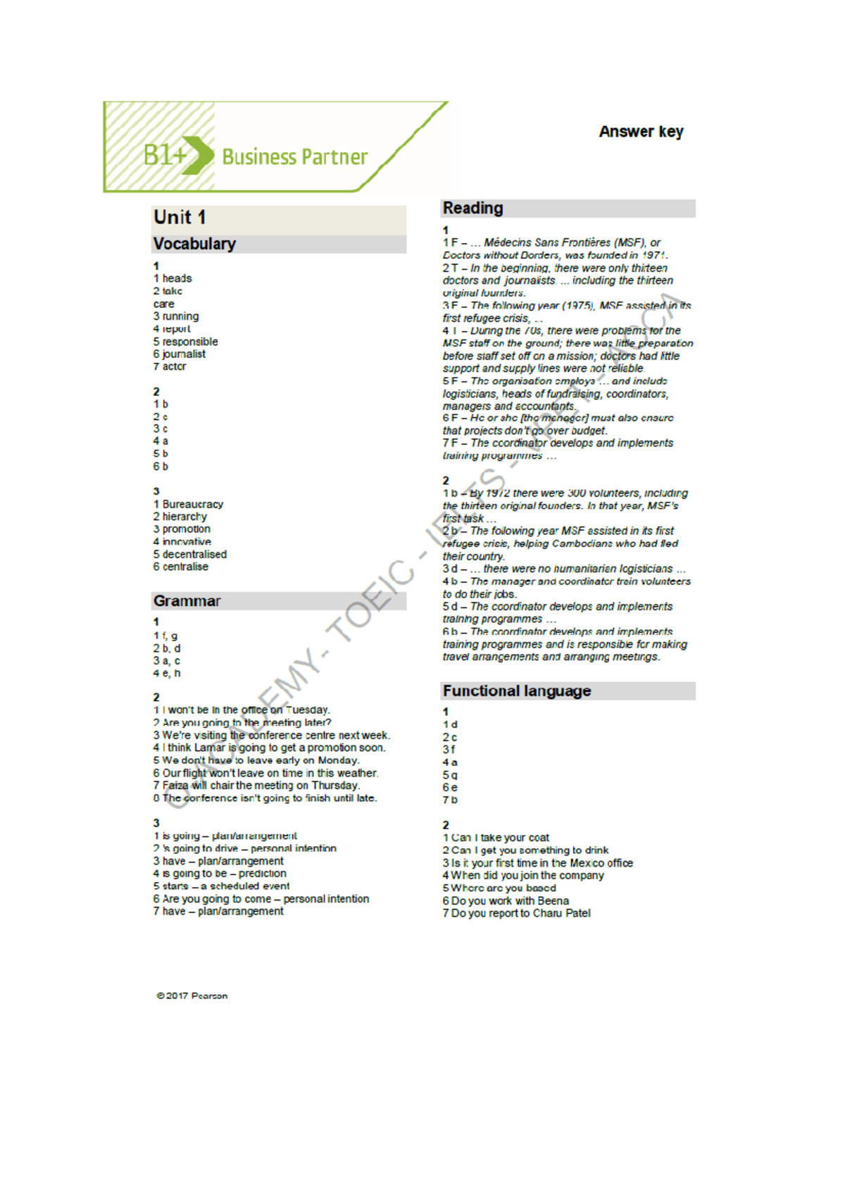Workbook answer key - Business Partner B1+ - Business Partner Unit 1 ...