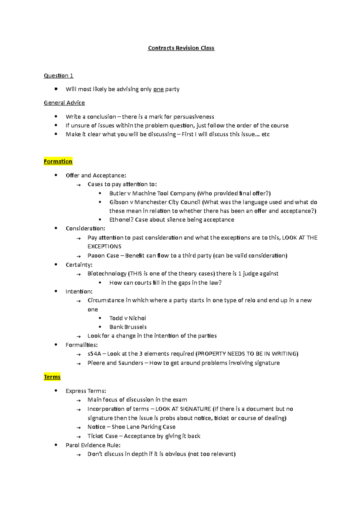 Contracts Revision Class - Contracts Revision Class Question 1 Will ...