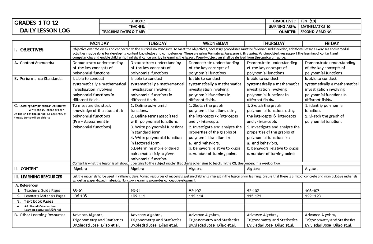Math10dllpractical research - GRADES 1 TO 12 DAILY LESSON LOG SCHOOL ...