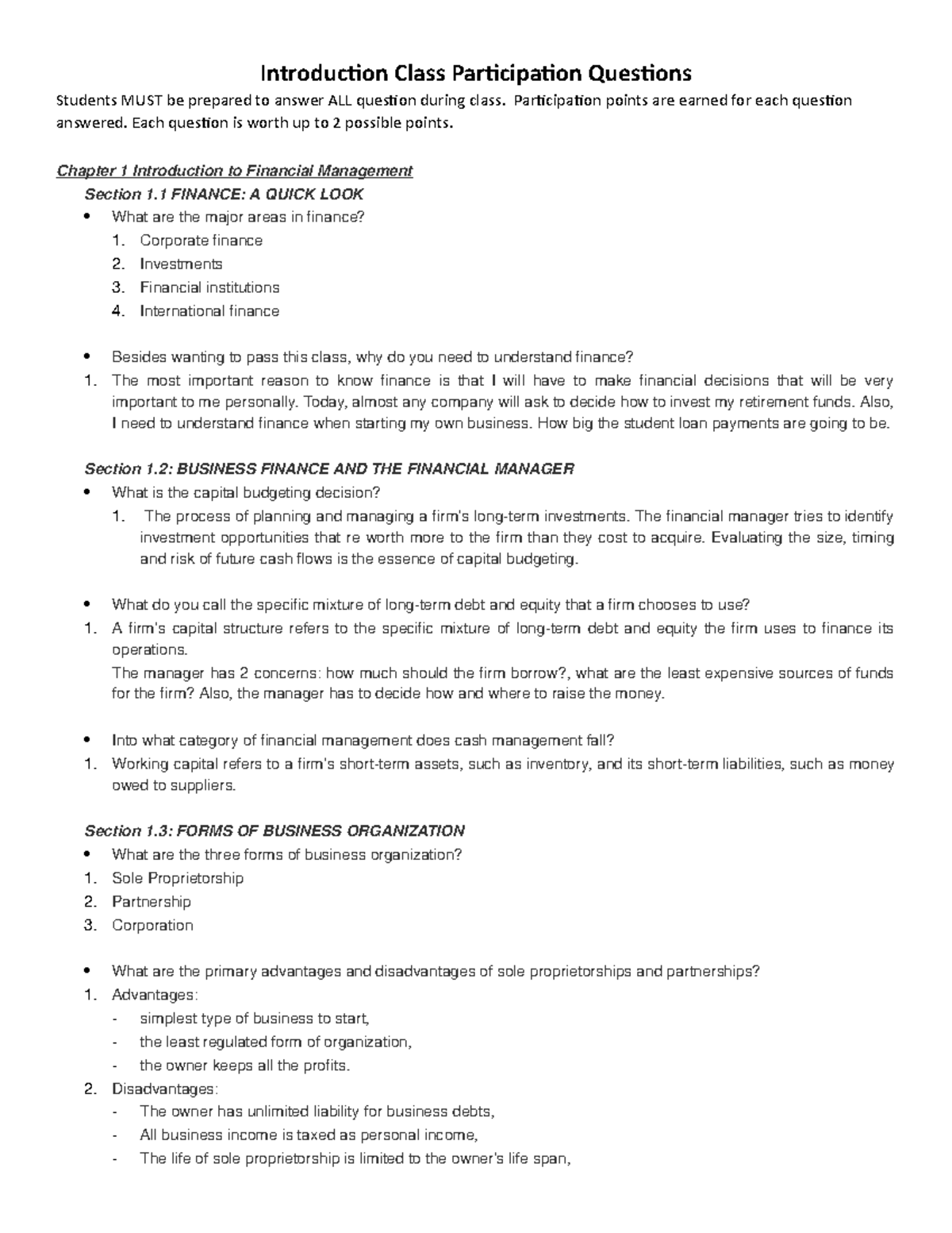 Class 1 - Questions - Introduction Class Participation Questions ...