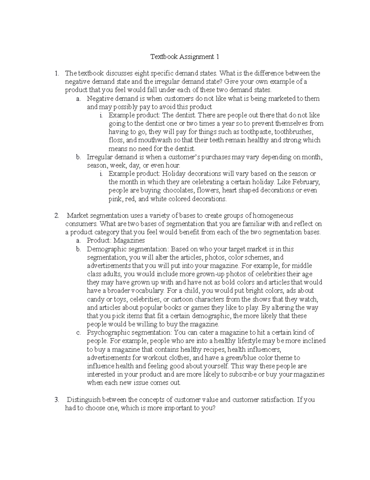 MKT Assignment 1 - Textbook Questions Chapter 1 - Textbook Assignment 1 ...