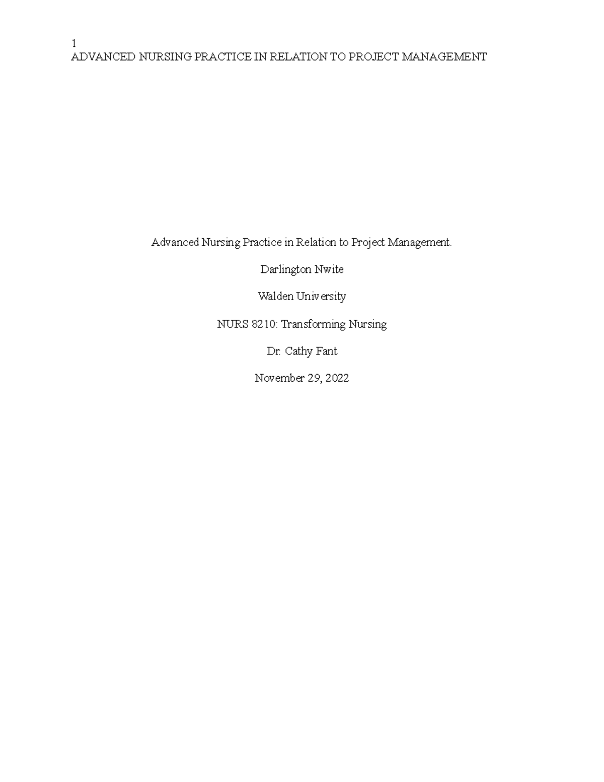 Advanced Nursing in relation to Project Management - ADVANCED NURSING ...