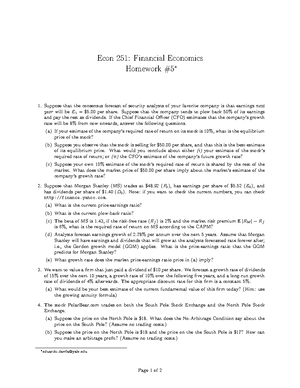 03 homework - PROBLEM SET 3 - Econ 251: Financial Economics Homework ∗ The expected returns and ...