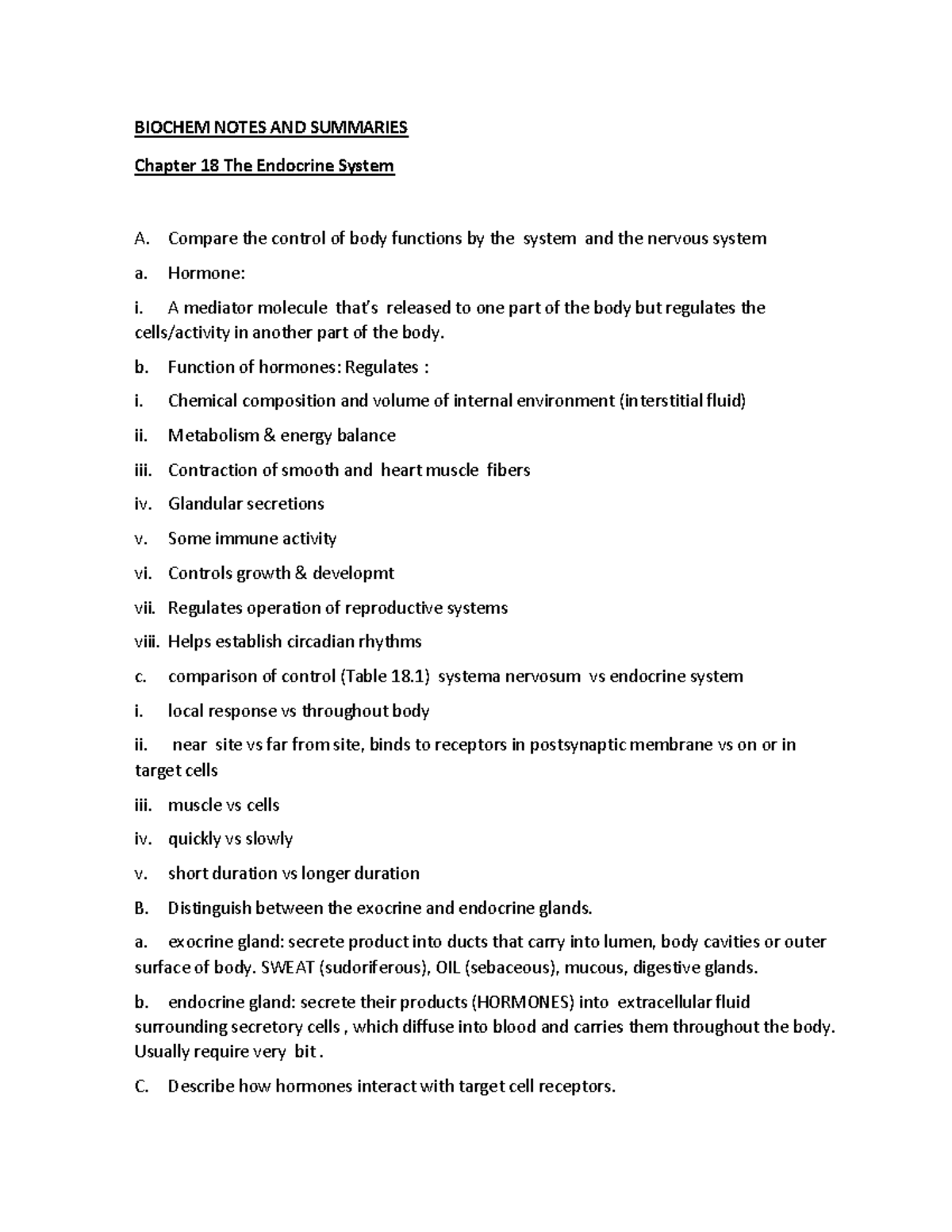 Chapter 18 Summary The Endocrine System - BIOCHEM NOTES AND SUMMARIES ...