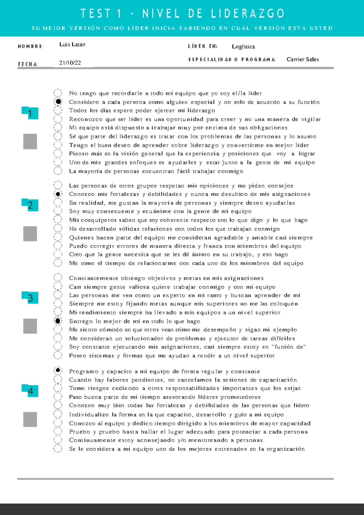 Test 1 - 5 Niveles de Liderazgo - T E S T 1 - N I V E L D E L I D E R A ...