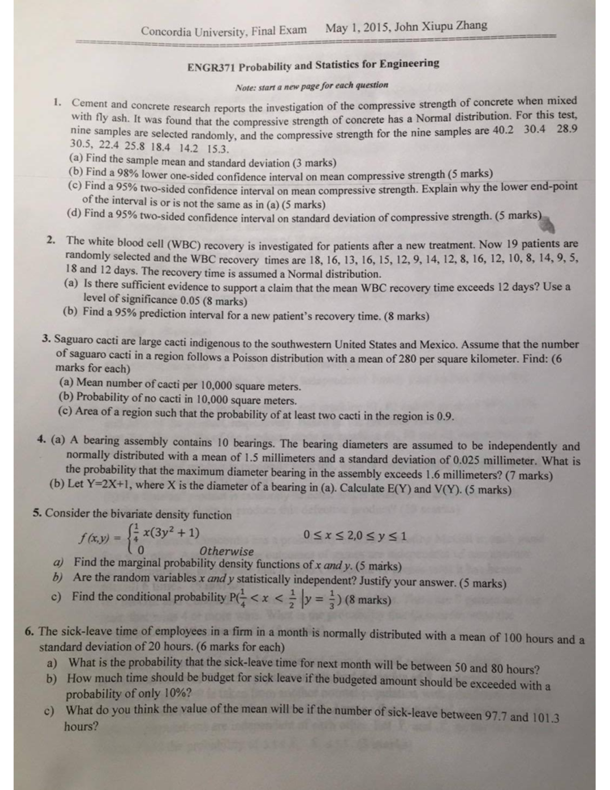 2015 Summer A - Exam - ENGR 391 - Studocu