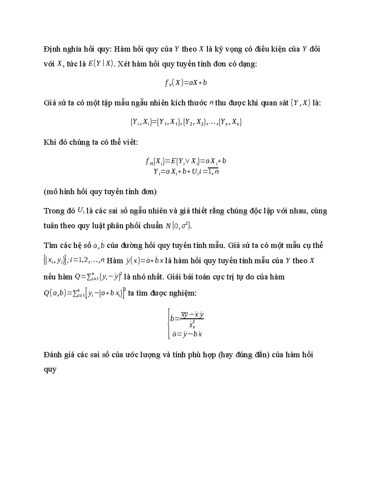 Lth hồi quy - lý thuyết về hồi quy trong btl - Định nghĩa hồi quy: Hàm hồi quy của Y theo X là ...