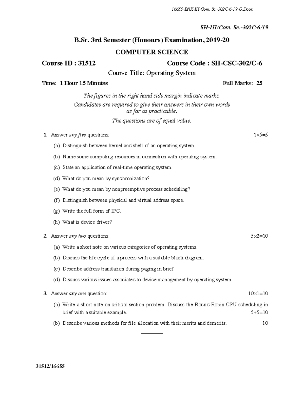 3 HONS Computer Science SH -CSC- 302- C-6 1636543605786 - SH-III/Com ...