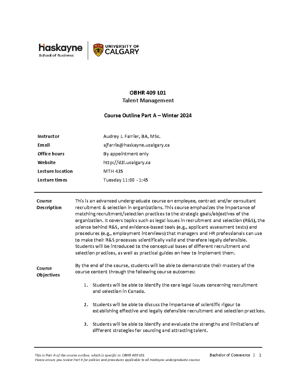 W24 OBHR 409 L01 Course Outline - This is Part A of the course outline ...