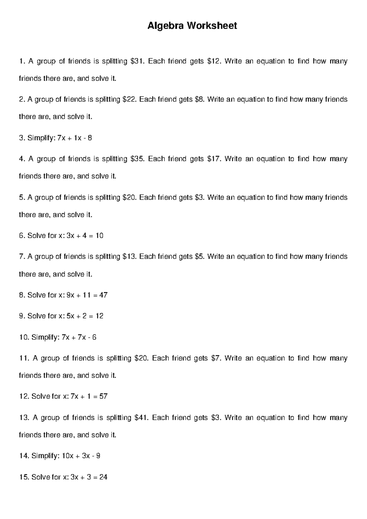 Algebra Worksheet 3 - Old homework from Dr Jones - Algebra Worksheet A ...
