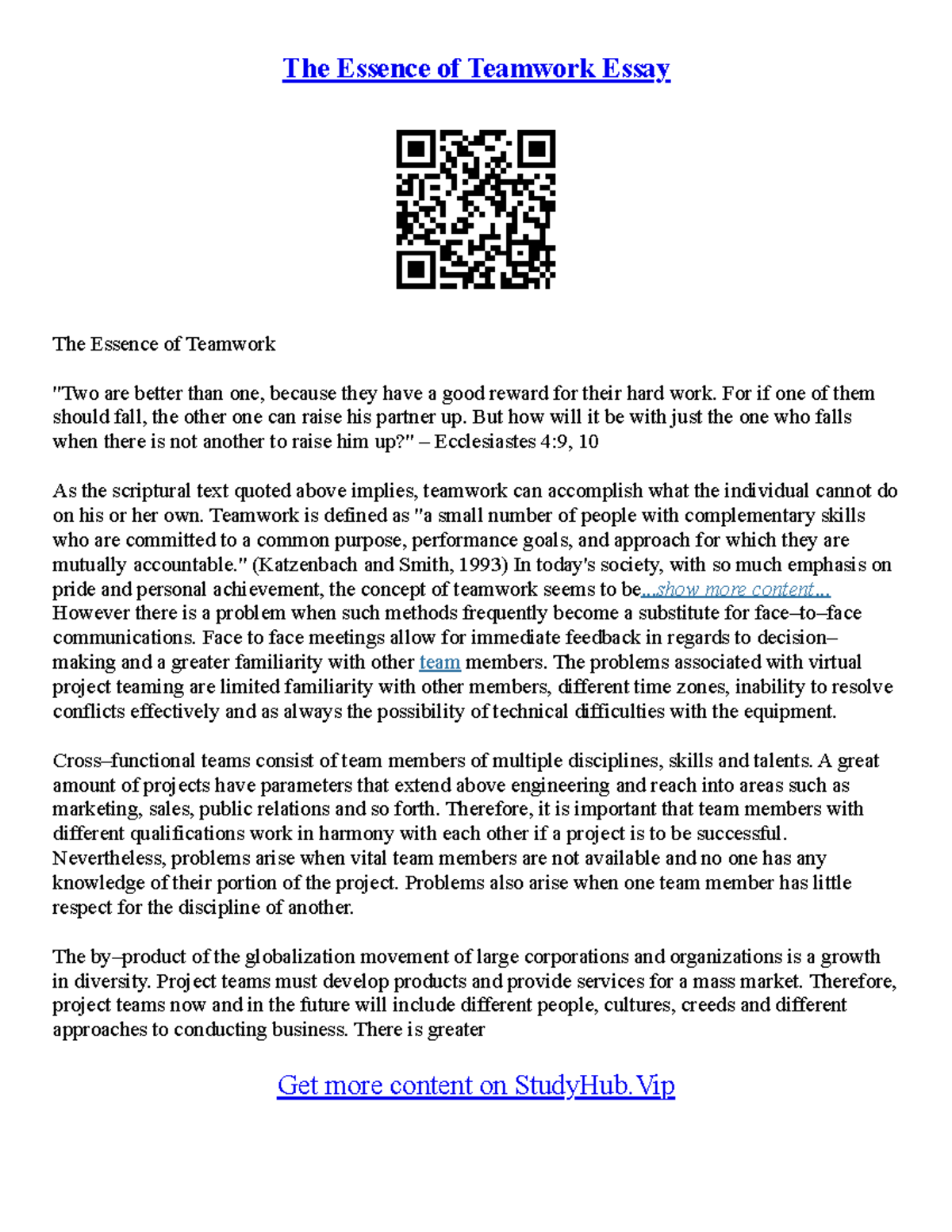 Teamwork Essays - The Essence of Teamwork Essay The Essence of Teamwork ...