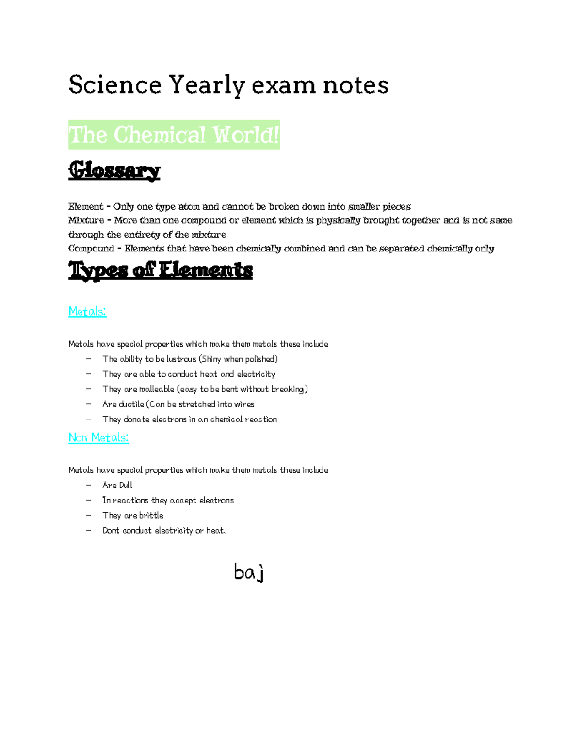 Year 8 Science Yearly Revision Notes - Science Yearly exam notes The ...