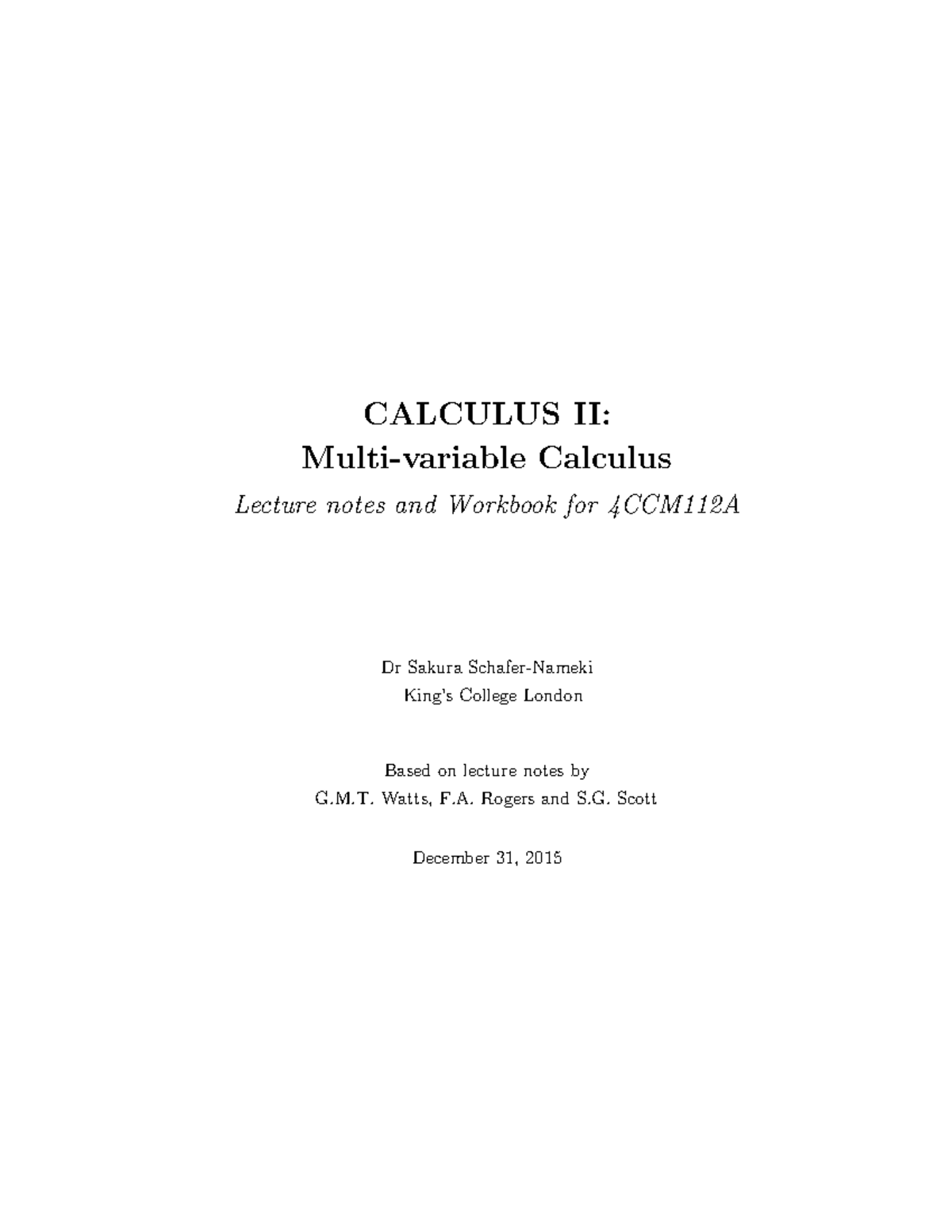 Lecture notes - all lectures - CALCULUS II: Multi-variable Calculus ...