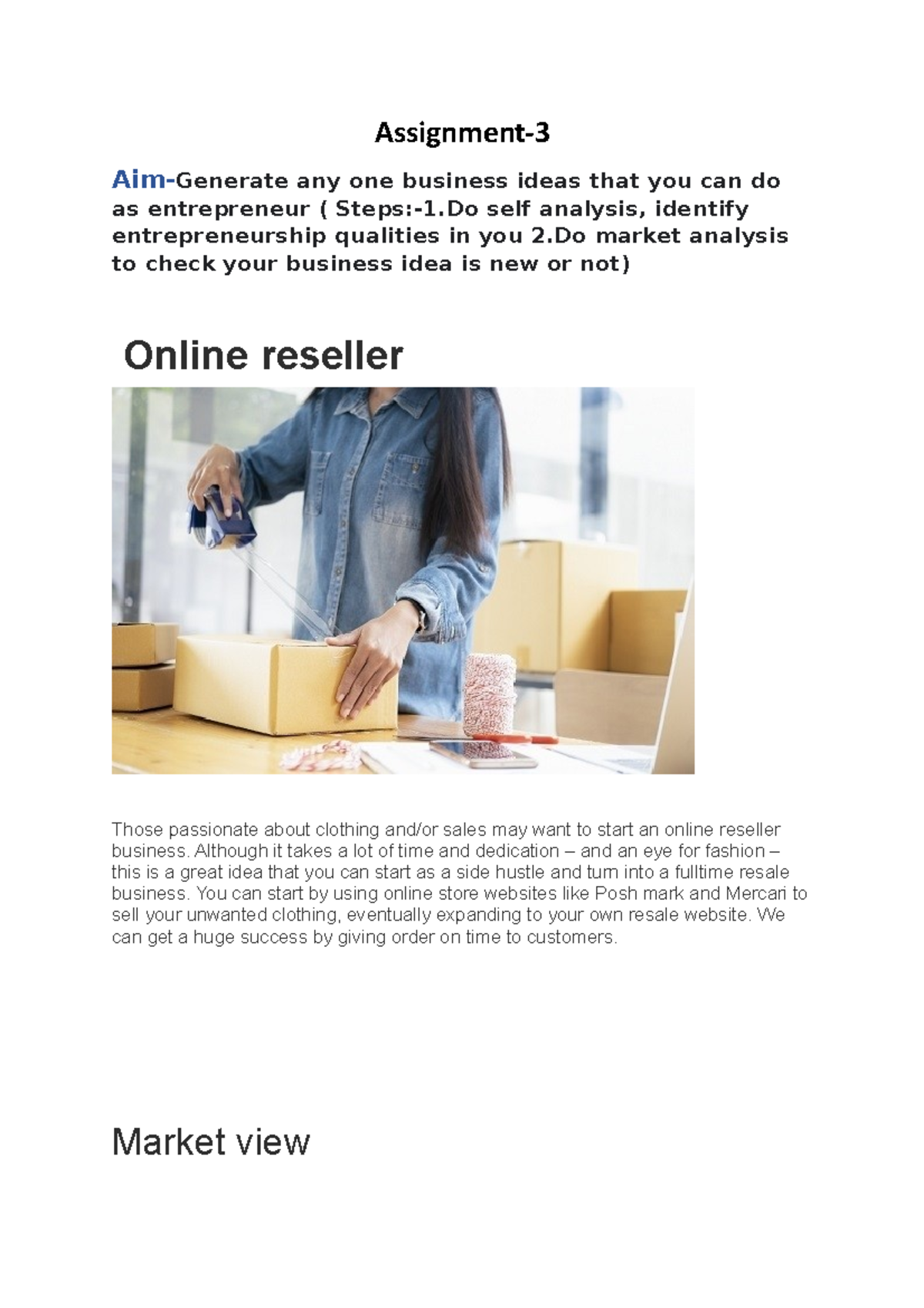 1907036 ED Assignment-2 - Assignment- Aim-Generate any one business ...