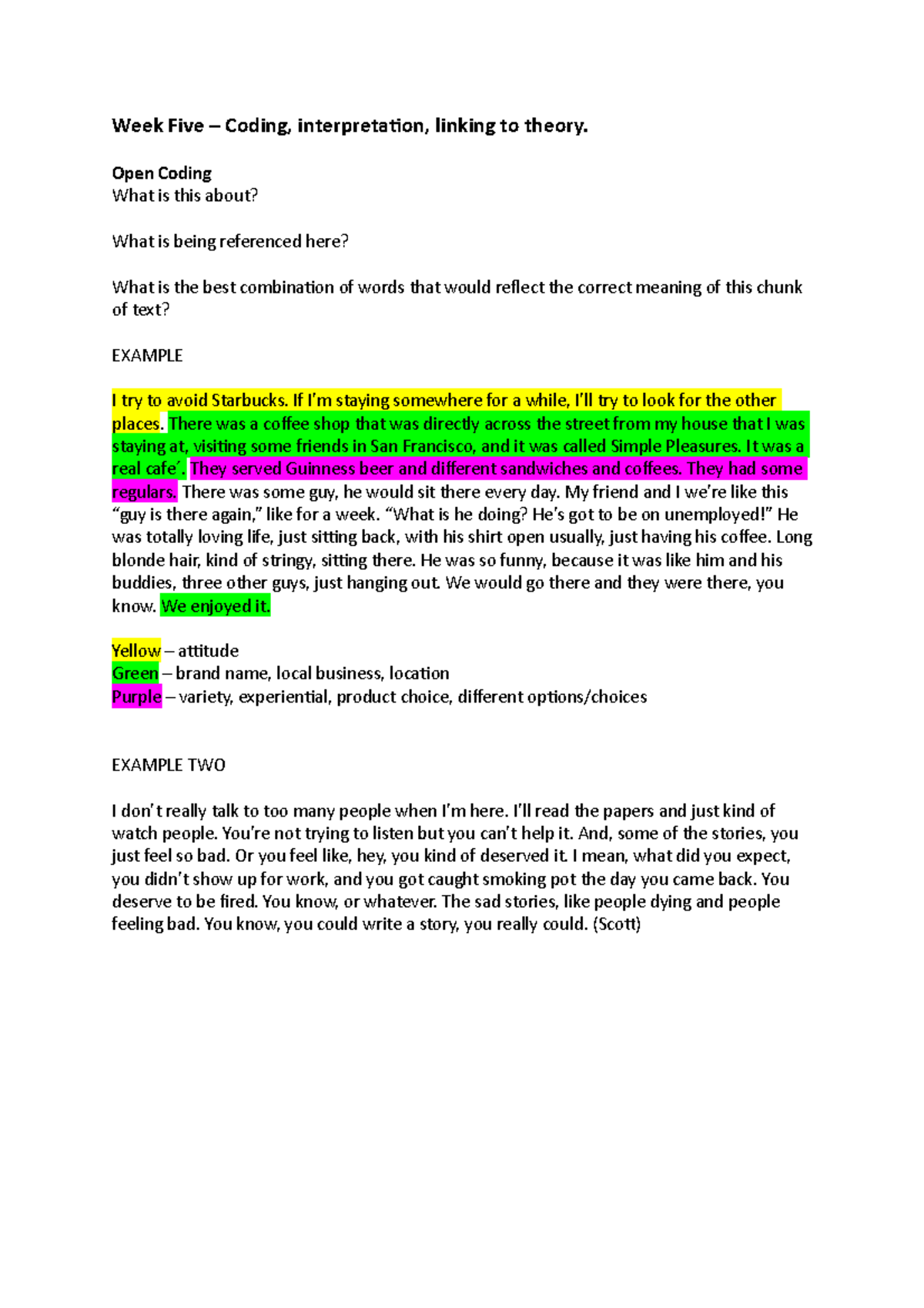 Week Five Coding Interpretation Linking To Theory Open Coding 4522