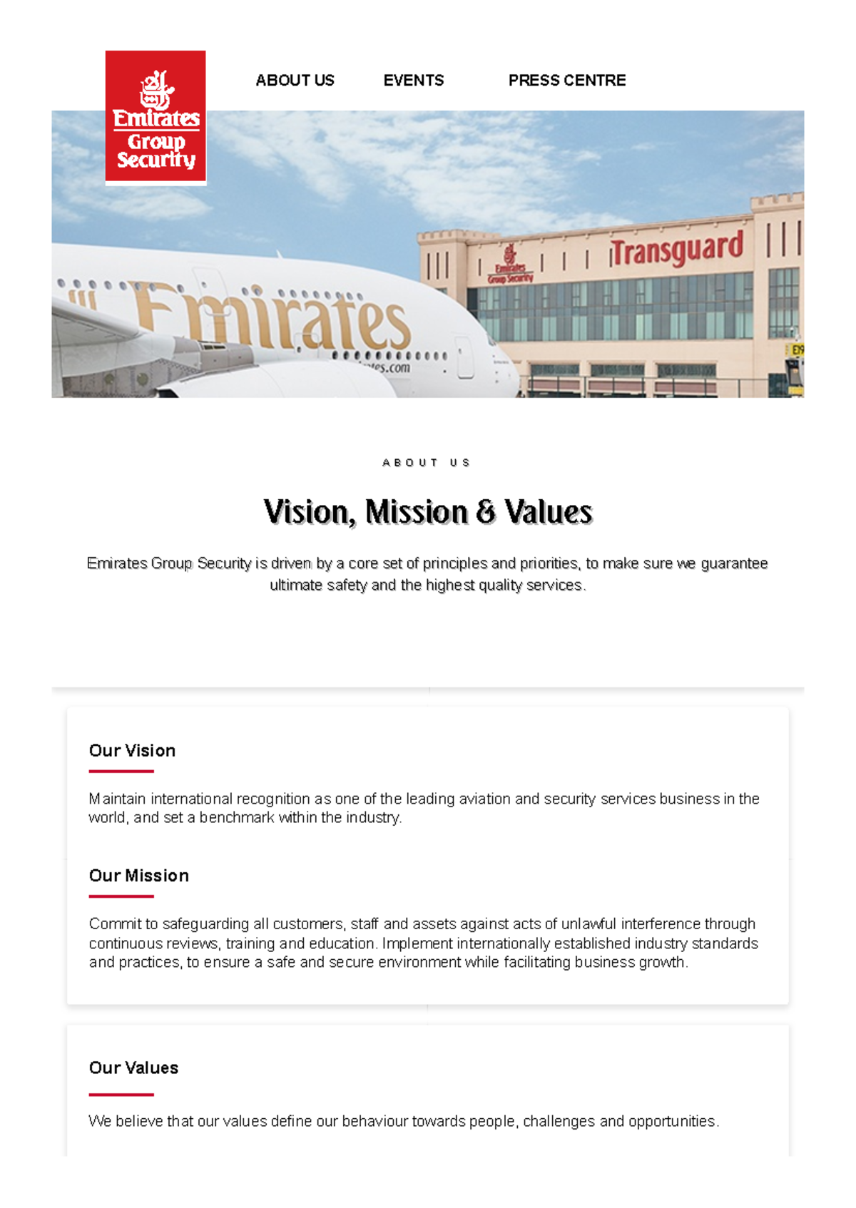 Our Vision, Mission and Values Emirates Group Security - Our Values We ...