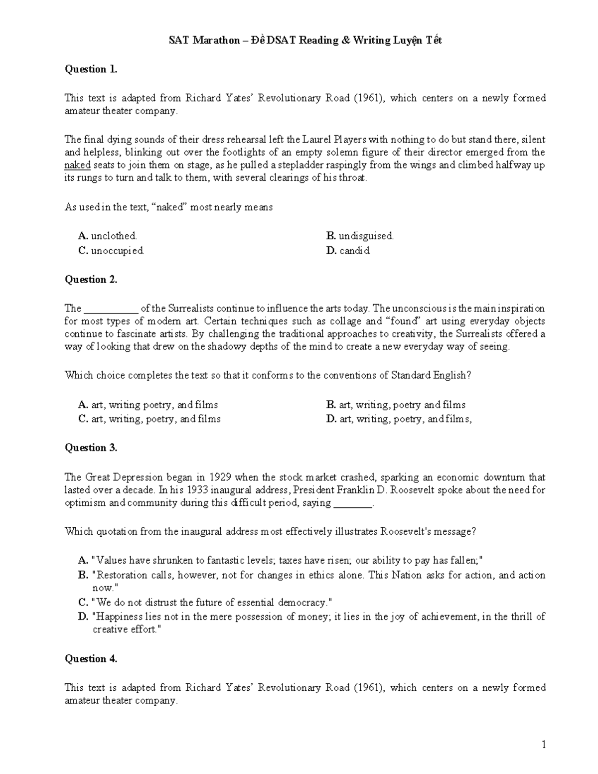 SAT Marathon - DSAT R&W - Đề Luyện Tết - 80 câu - SAT Marathon – Đề ...