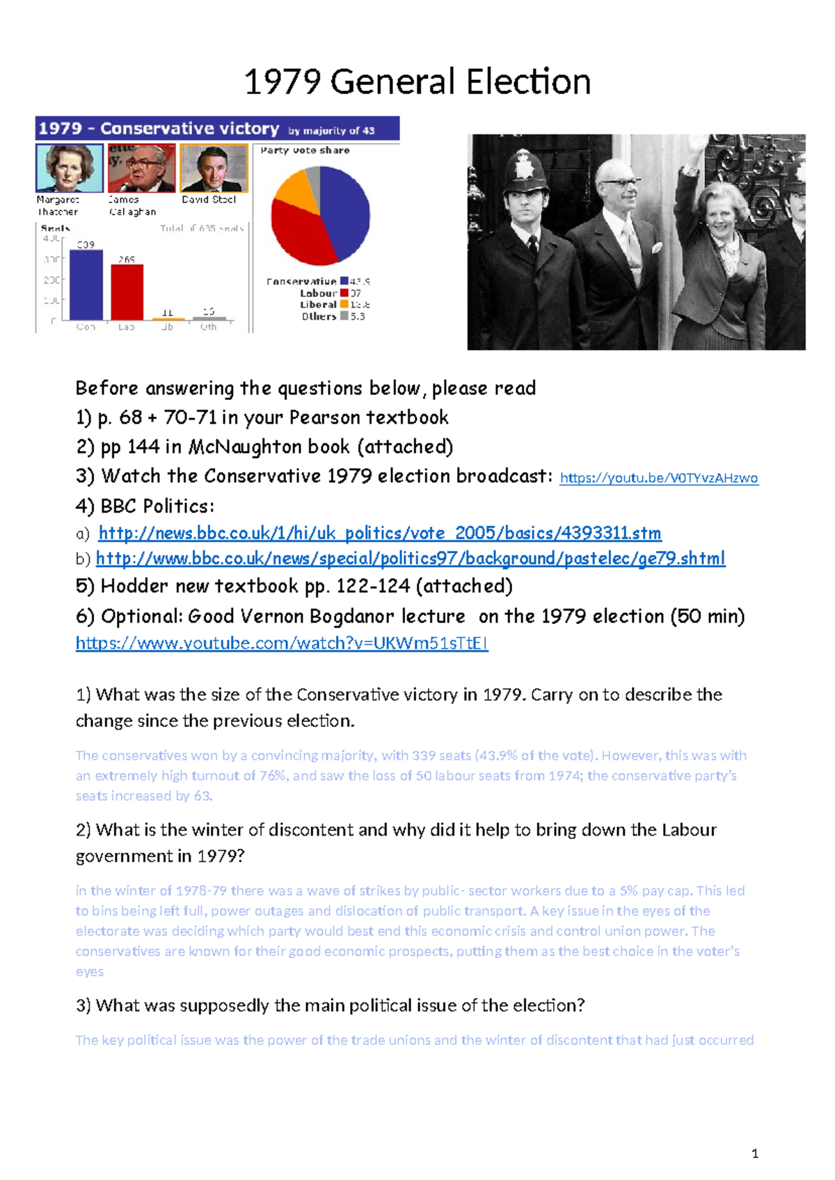1979 election politics - 1979 General Election Before answering the ...