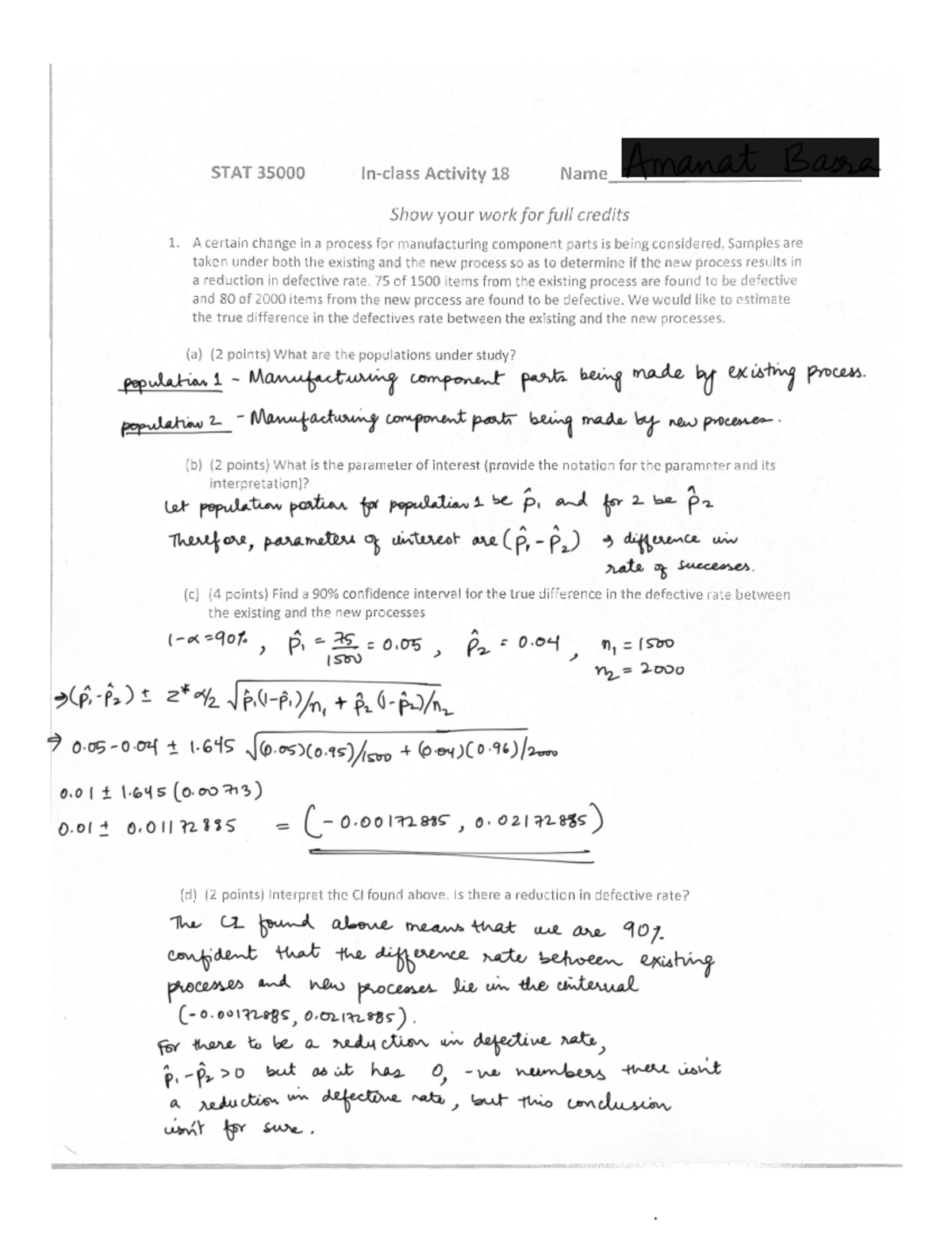 ICA18 - STATS 350 ICA's - Professor Fei Tan - STAT35000 - Studocu